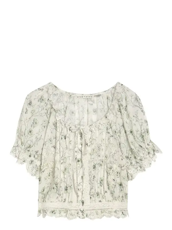 Alice + Olivia Floral Print Cotton Blouse With Puff Sleeves - Multicoloured