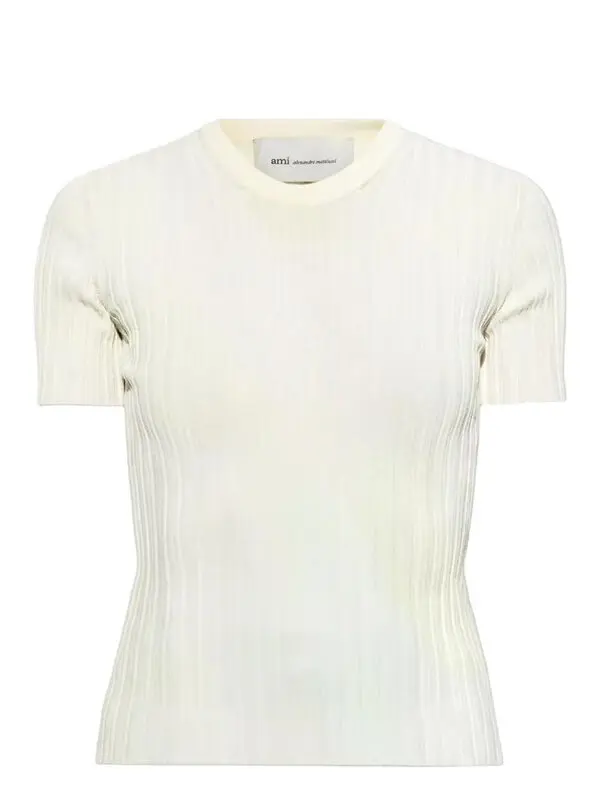 AMI Paris Ribbed Knit T-shirt - Neutrals