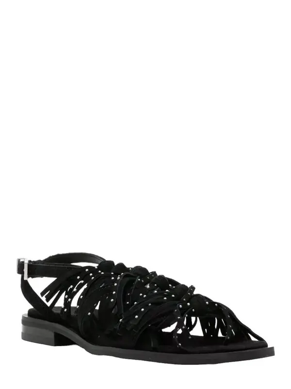 Ash Panic Studded Fringed Slingback Sandals - Black