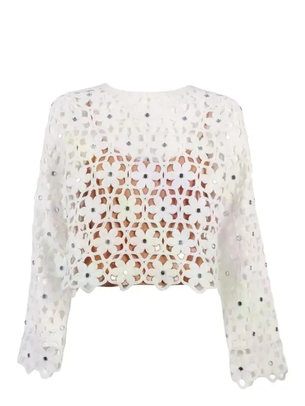 Michael Kors Floral Crochet Blouse With Mirror Embellishments - Black