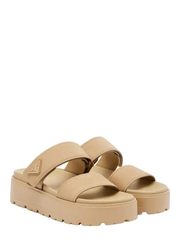 Prada Leather Platform Sandals - Beige