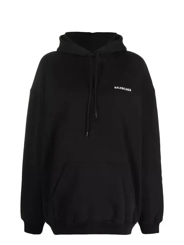 Balenciaga Logo Print Medium Fit Hoodie - Black