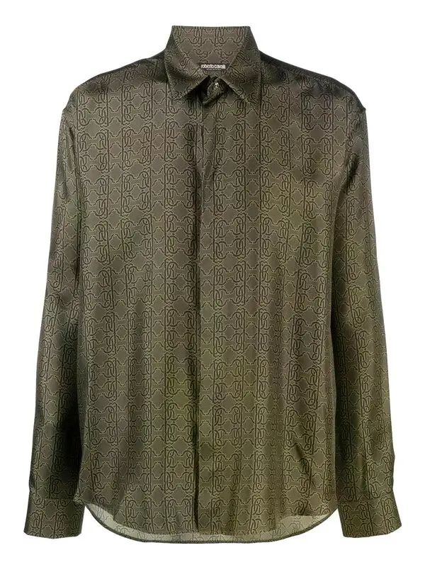 Roberto Cavalli Monogram-print Silk Shirt - Green