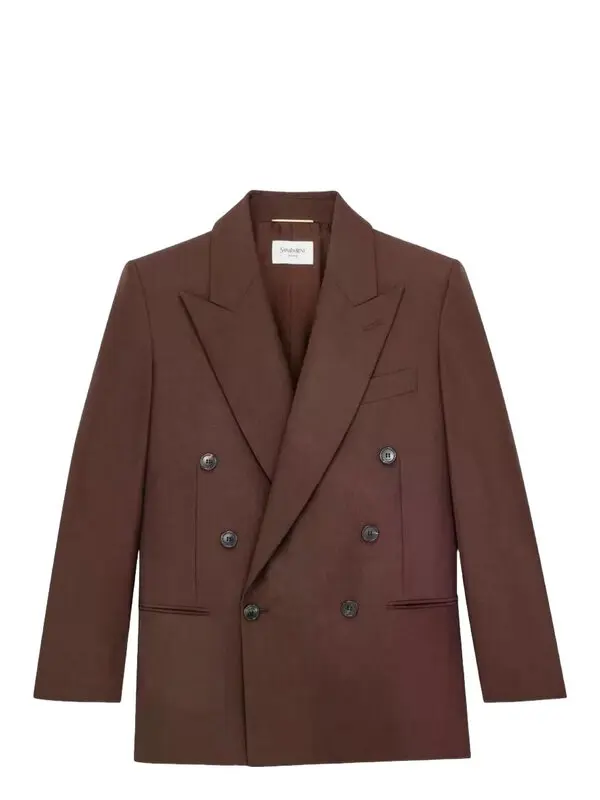 Saint Laurent Peak Lapel Double Breasted Jacket - Brown
