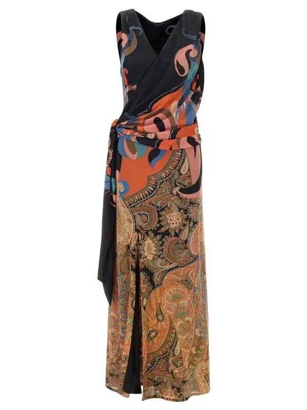 Etro Paisley Print V-neck Sleeveless Maxi Dress - Black