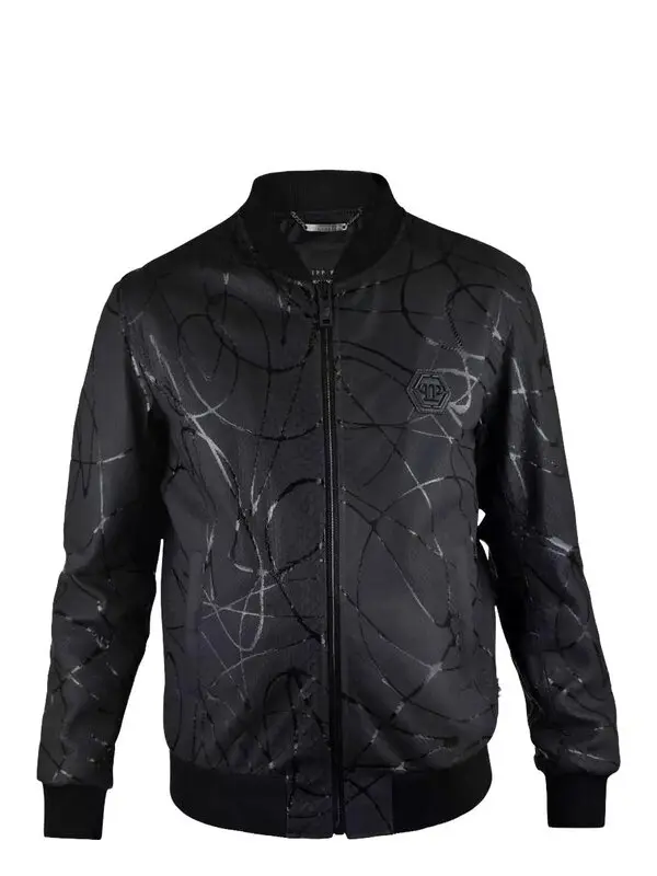 Philipp Plein Python-effect Leather Bomber Jacket - Black
