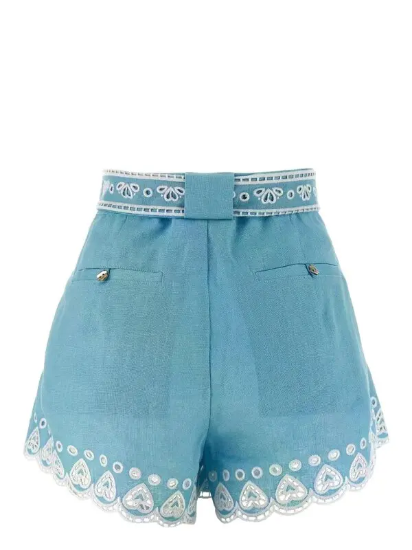 Farm Rio Richelieu Cut-out Shorts With Belt - Blue