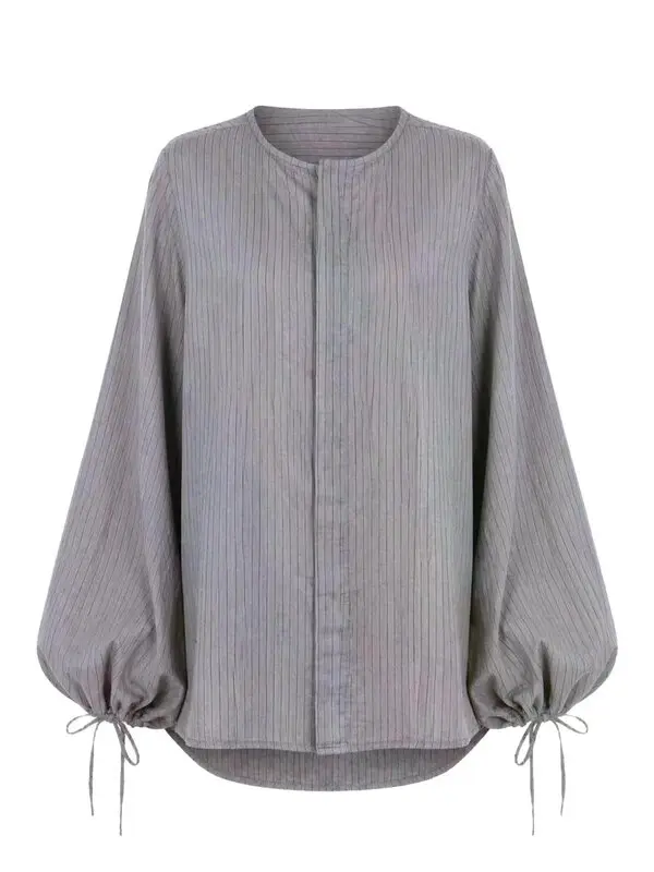 ROBERTO COLLINA Pinstripe-pattern Puff-sleeve Cotton Blouse - Brown