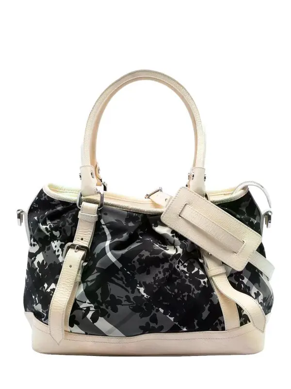 Burberry 2000-2017 Floral Beat Check Nylon And Patent Satchel - Grey