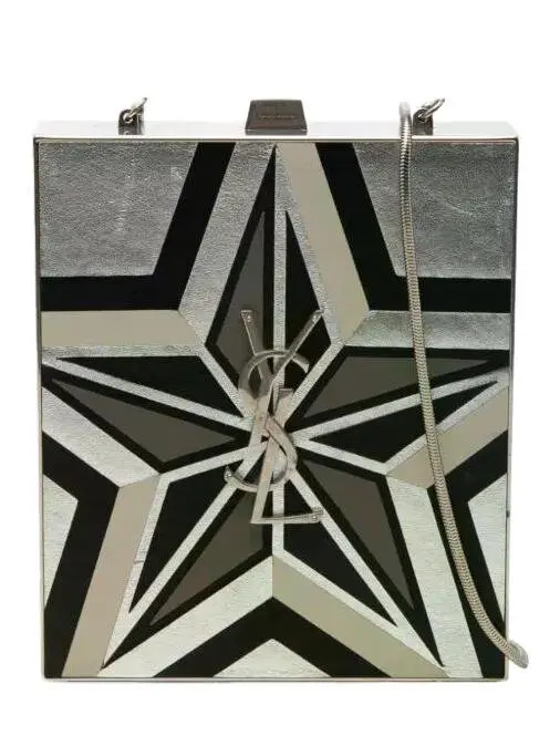 Saint Laurent Star Embellished Metal Box Clutch On Chain - Silver