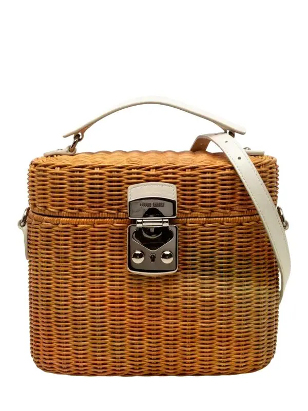 Miu Miu Wicker Top Handle Satchel - Brown