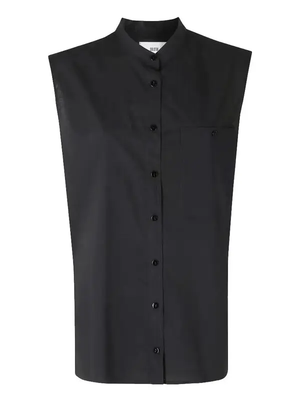 SOLOTRE Sleeveless Mandarin Collar Shirt - Black