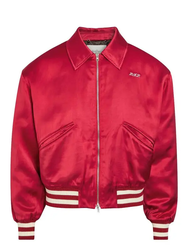 SECOND / LAYER Embroidered Satin Bomber Jacket - Red