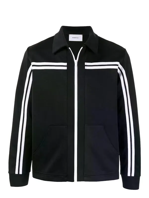 PORTS V Logo Print Bomber Jacket - Black