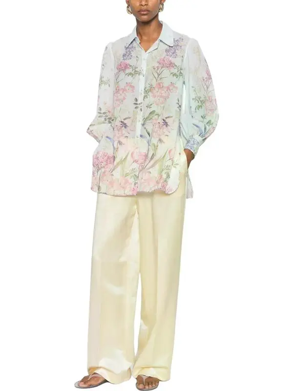 Charo Ruiz Ibiza Floral Print Long Puff Sleeve Shirt - Blue