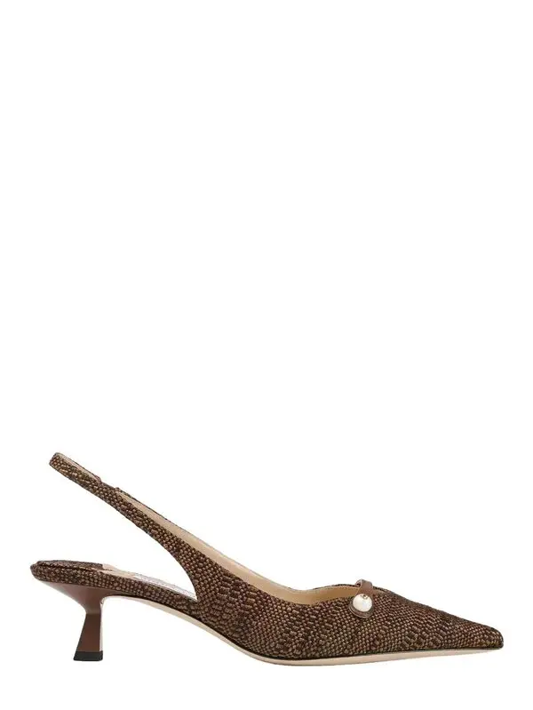 JIMMY CHOO Amita 45 Raffia Slingback Pumps - Brown
