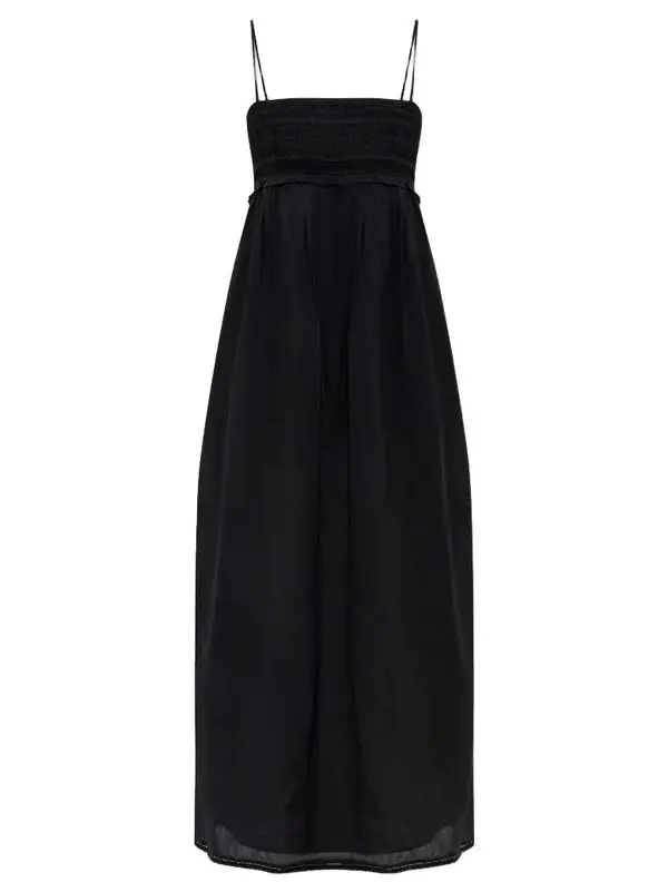 Posse Danielle Embroidered Ruffled Cotton Midi Dress - Black