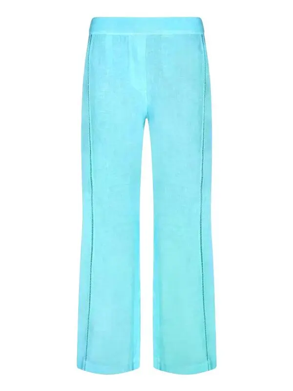 120% Lino Ladder-stitch Trousers - Blue