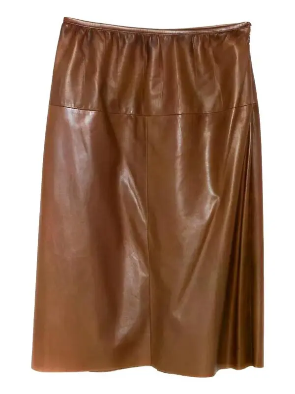 Prada A-line Leather Midi Skirt - Brown