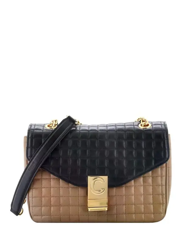Celine Quilted Leather Medium Shoulder Bag With Gold Tone Hardware - Black