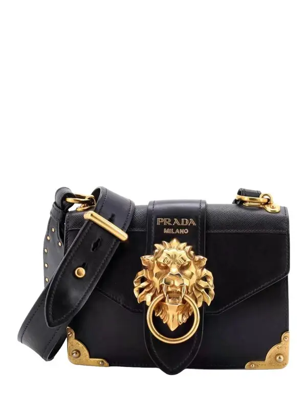 Prada Animalier Cahier Leather Small Crossbody Bag - Black