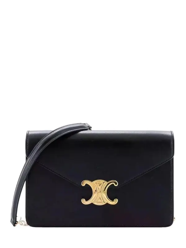 Celine Margo Triomphe Wallet On Chain Leather Crossbody Bag - Black