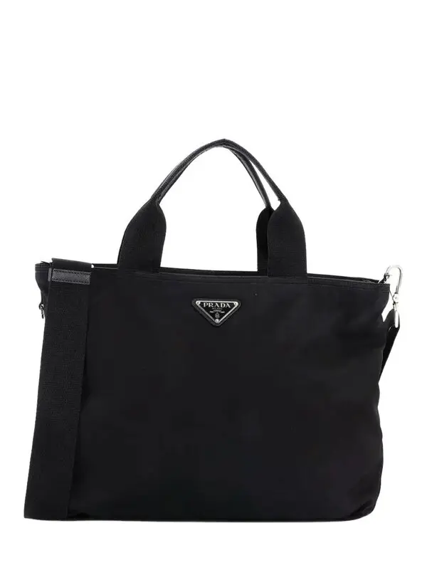Prada Vela Convertible Tessuto Small Tote Bag - Black