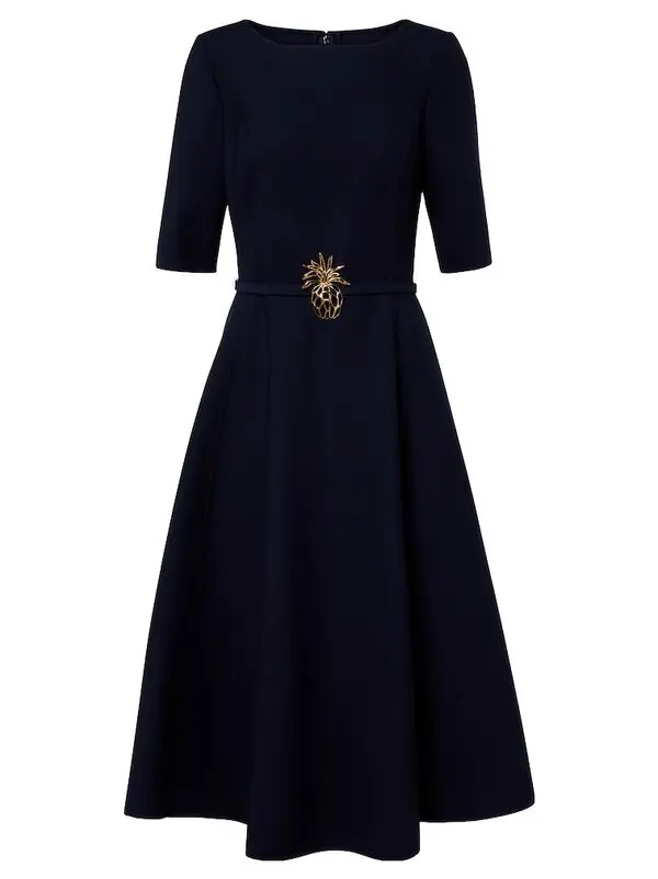 Oscar De La Renta Belted Wool-blend Midi Dress - Blue