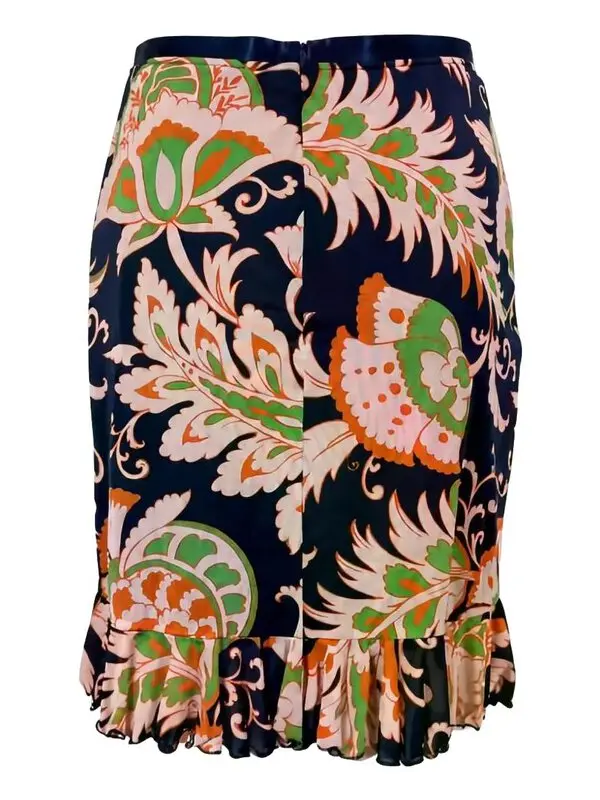 Etro Ruffled Floral Print Skirt - Blue