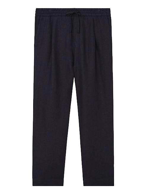 REISS Barges Drawstring-waist Linen Trousers - Navy
