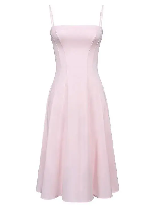 House Of Cb Dolly Square-neck Stretch-cotton Midi Dress - Pink