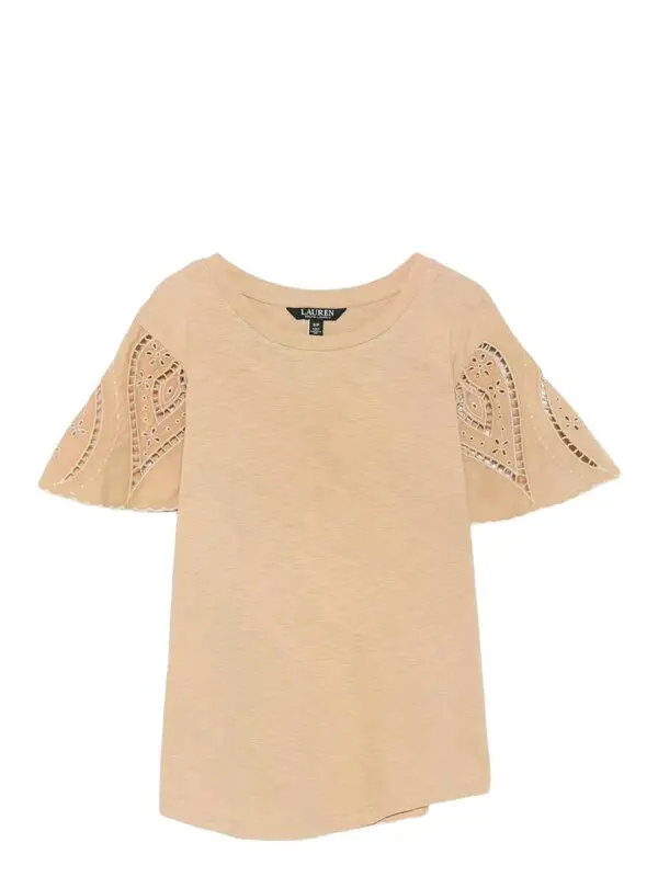 Ralph Lauren Broderie Anglaise Flutter Sleeve T-shirt - Neutrals