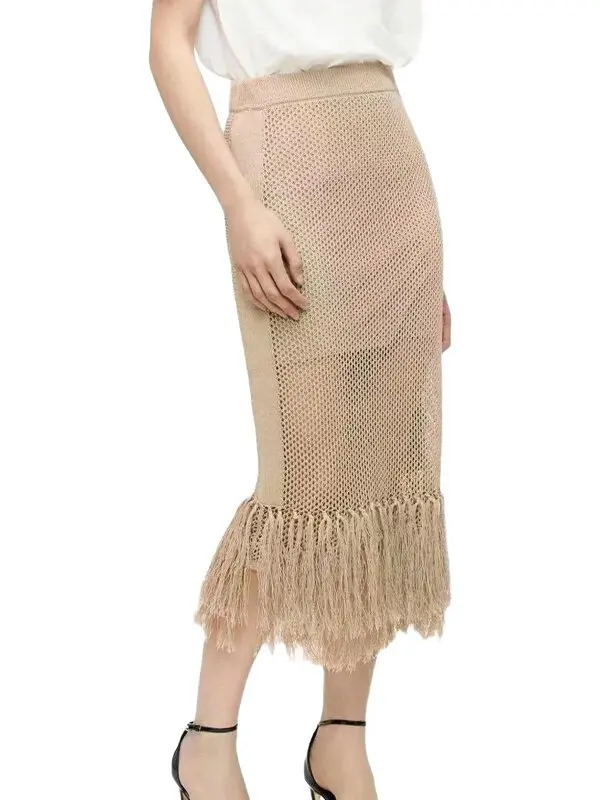 Karl Lagerfeld Crochet-knit Fringe-trimmed Midi Skirt - Neutrals