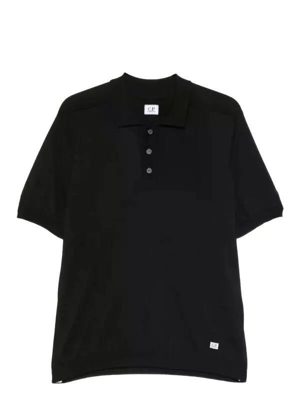 C.P. COMPANY Boston Logo-patch Knitted Polo Shirt - Black