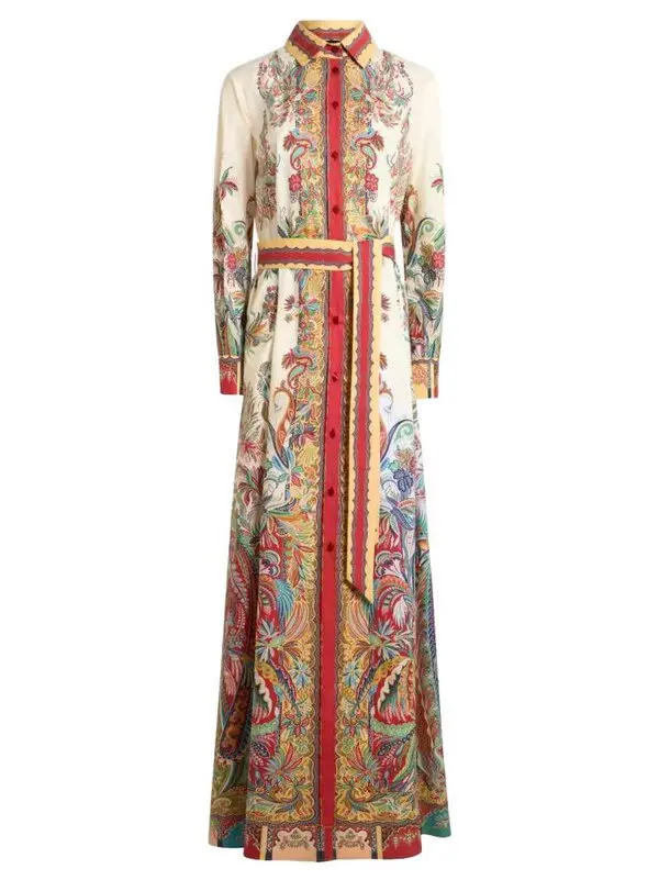 Etro Paisley Print Cotton Maxi Shirt Dress - Neutrals