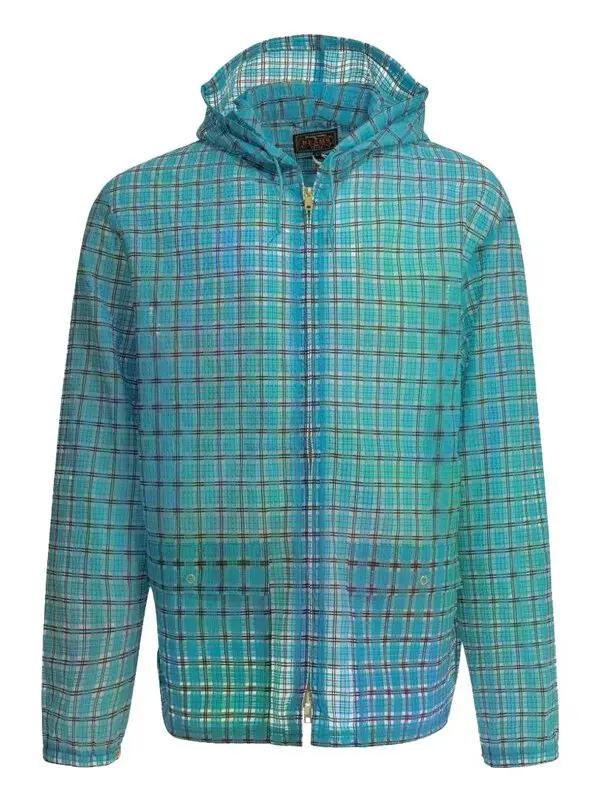 BEAMS Check-print Hooded Coat - Blue