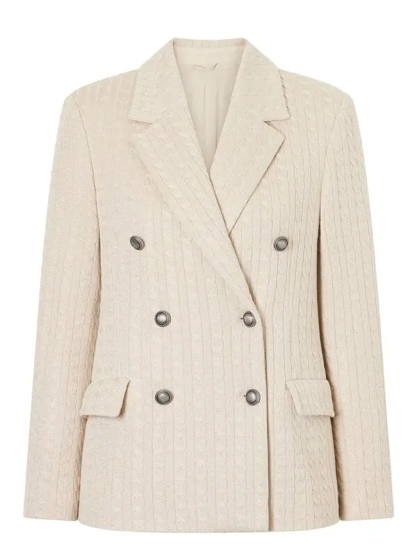 Brunello Cucinelli Cable-knit Double-breasted Blazer - Neutrals