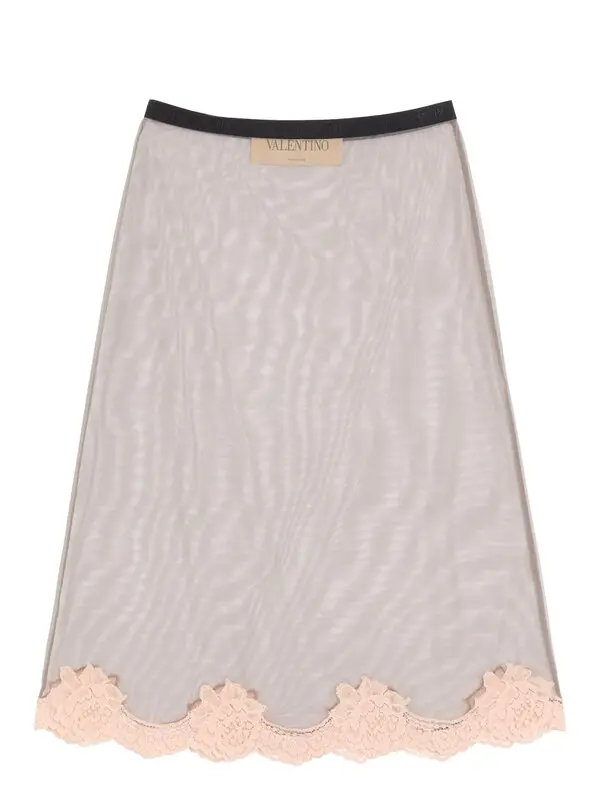 Valentino Garavani Sheer Lace-trimmed Midi Skirt - Grey