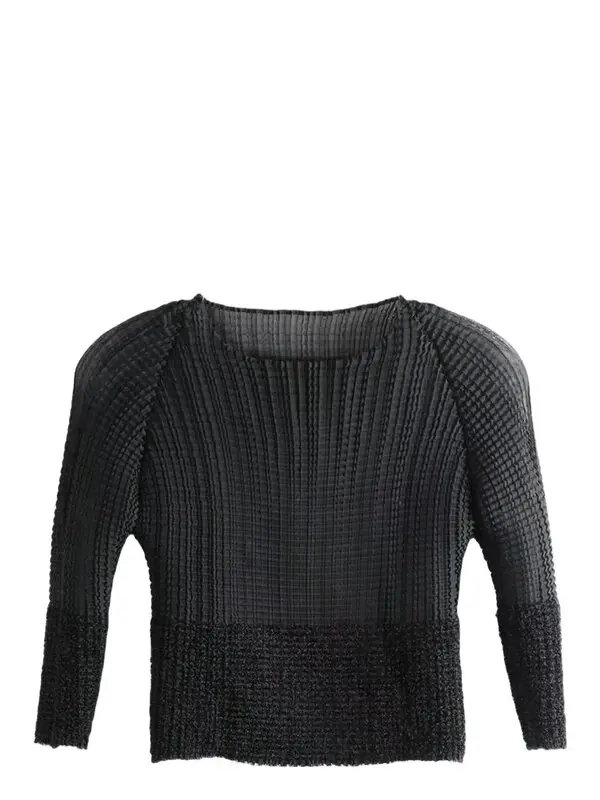 Issey Miyake Pleated Bouclé-trim Top - Black