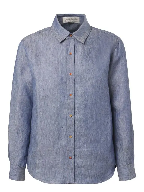GOD'S TRUE CASHMERE Linen Denim Shirt With Carnelian - Blue