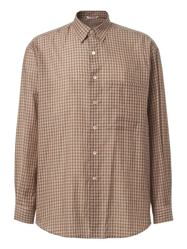 Auralee Gingham Cotton Poplin Shirt - Brown