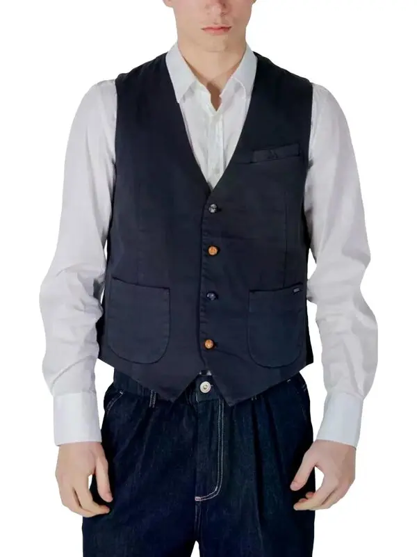 GIANNI LUPO Cotton V-neck Waistcoat - Blue