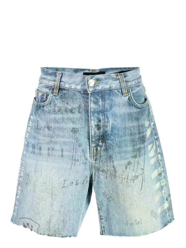 Amiri All-over Logo Print Denim Shorts - Blue