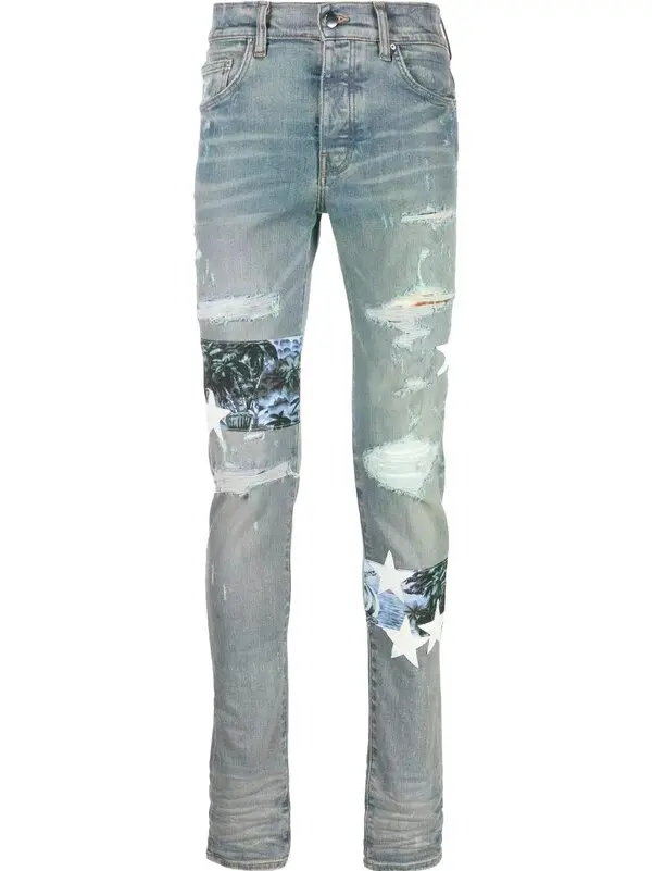 Amiri Star Patch Skinny Jeans - Blue