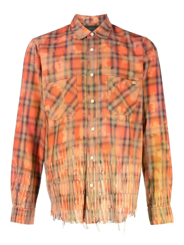 Amiri Logo-print Bleached Flannel Shirt - Orange