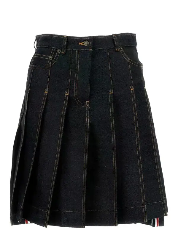 Thom Browne Pleated Asymmetric-hem Mini Skirt - Blue
