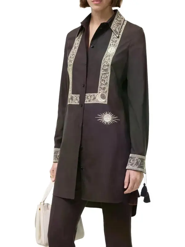 Burberry Embroidered Silk Shirt Dress - Brown