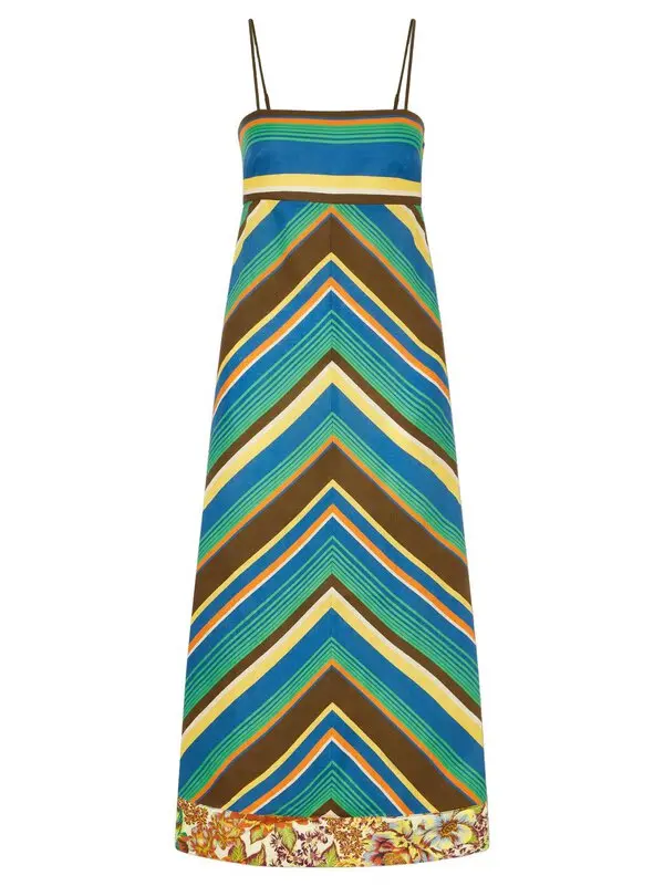 ALEMAIS Charlie" Striped Floral-print Linen Midi Dress - Multi