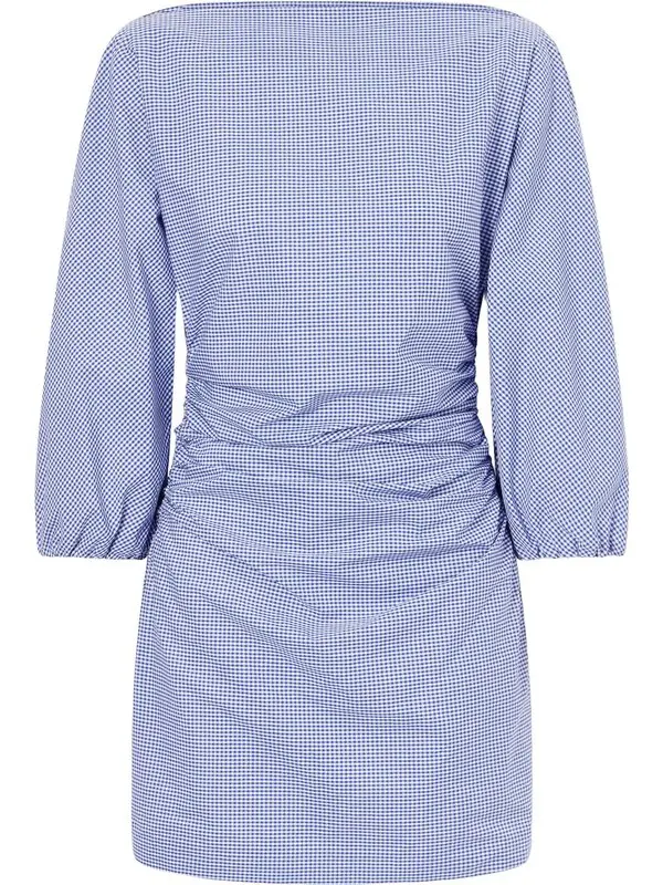 Bernadette Ezra Gathered Checked Cotton Mini Dress - Blue