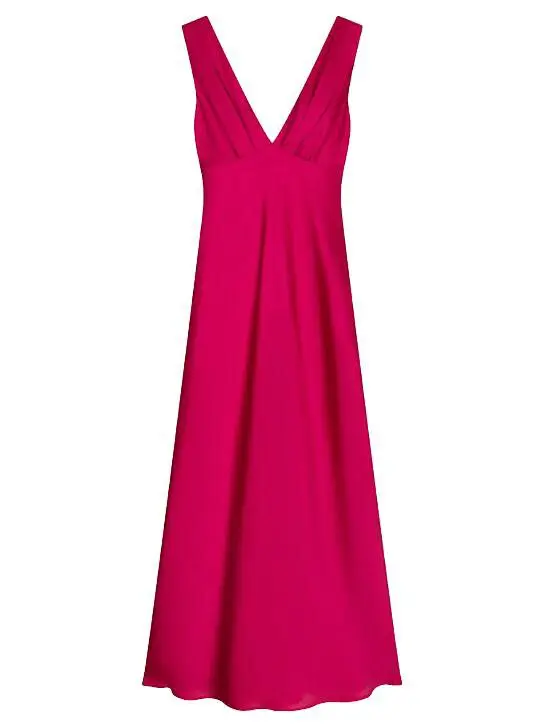 OMNES Casey V-neck Satin Maxi Dress - Raspberry